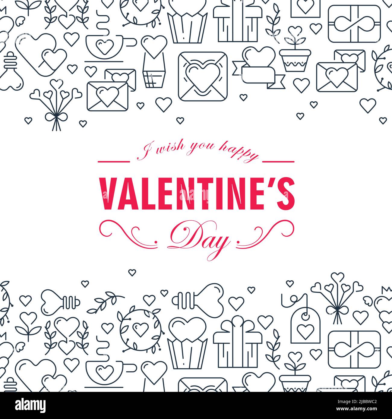 Monochrome valentines day decorative card with many love elements such ...