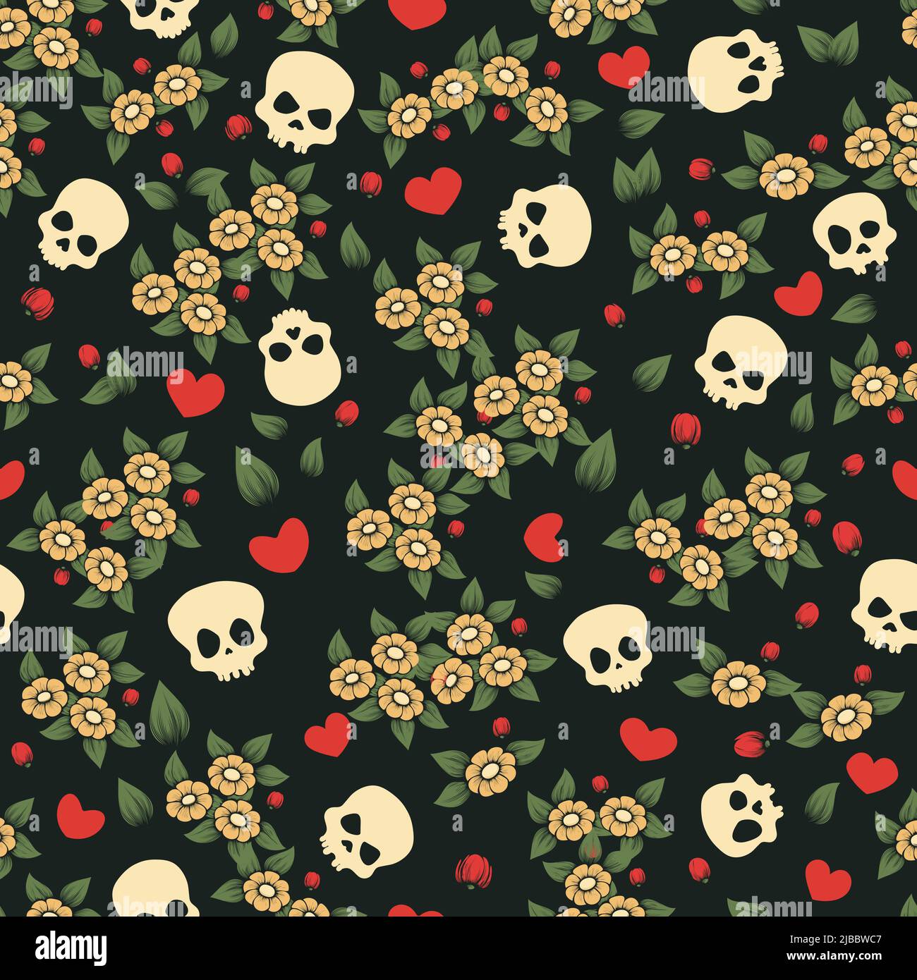 Skulls and hearts floral pattern Stock Vector Image & Art - Alamy