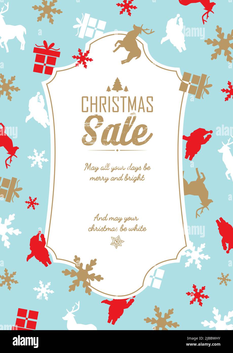 Christmas sale and celebration poster with text about discounts and ...