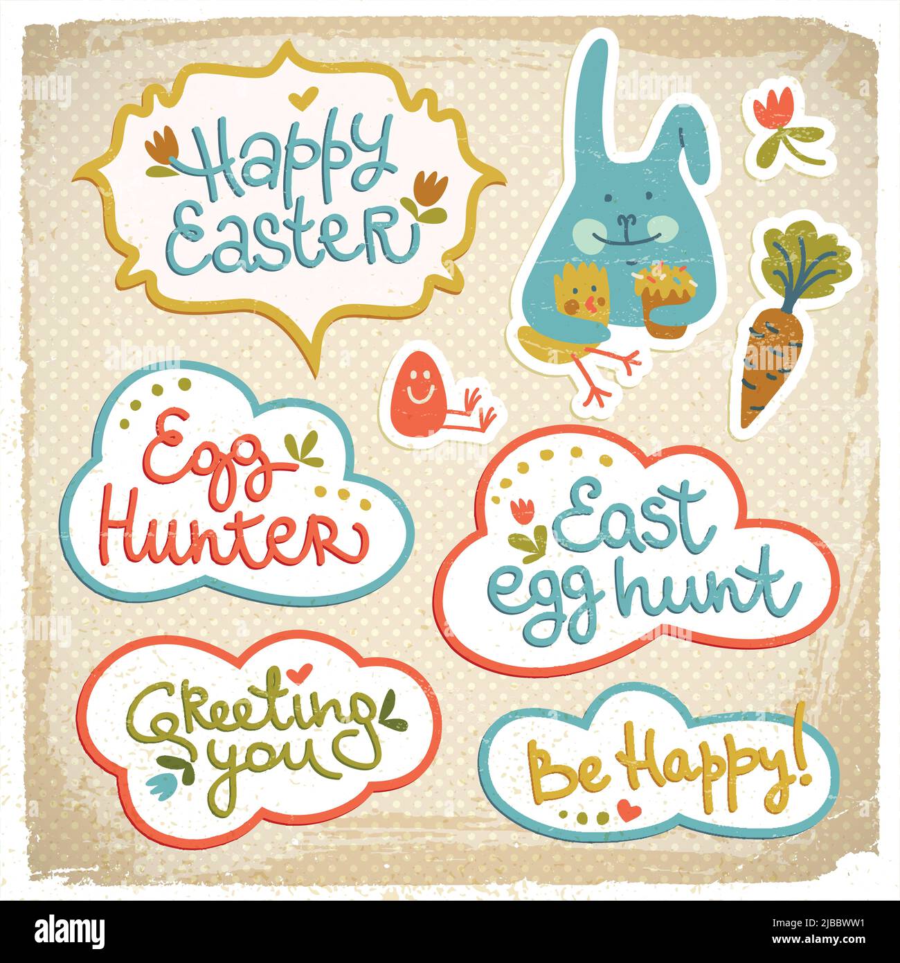Happy easter cutout doodle decorative elements on fabric background ...