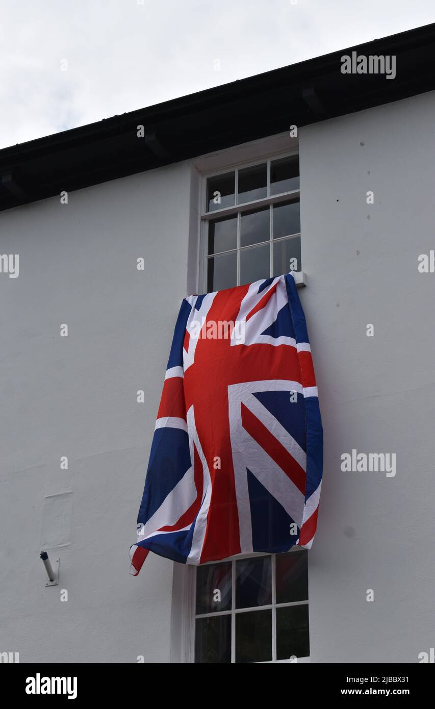 Union Jack flying from a window during the celebrations for the Queen's ...