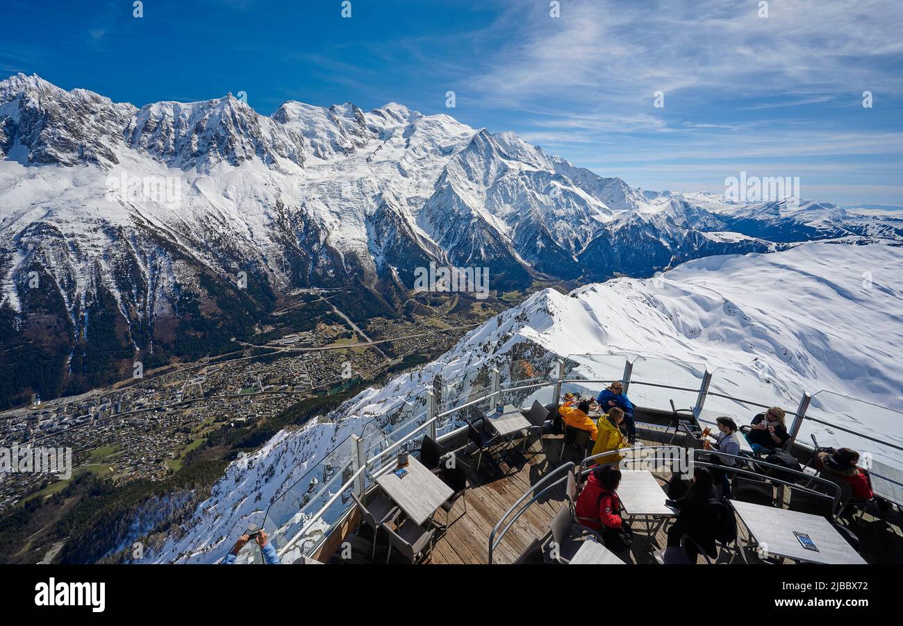 A landscape of the Alps and Mont-Blanc mountain from Le Brevent ...