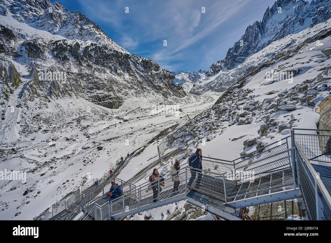 A pathway to the ice cave at Mer de Glace Glacier, Chamonix, France ...
