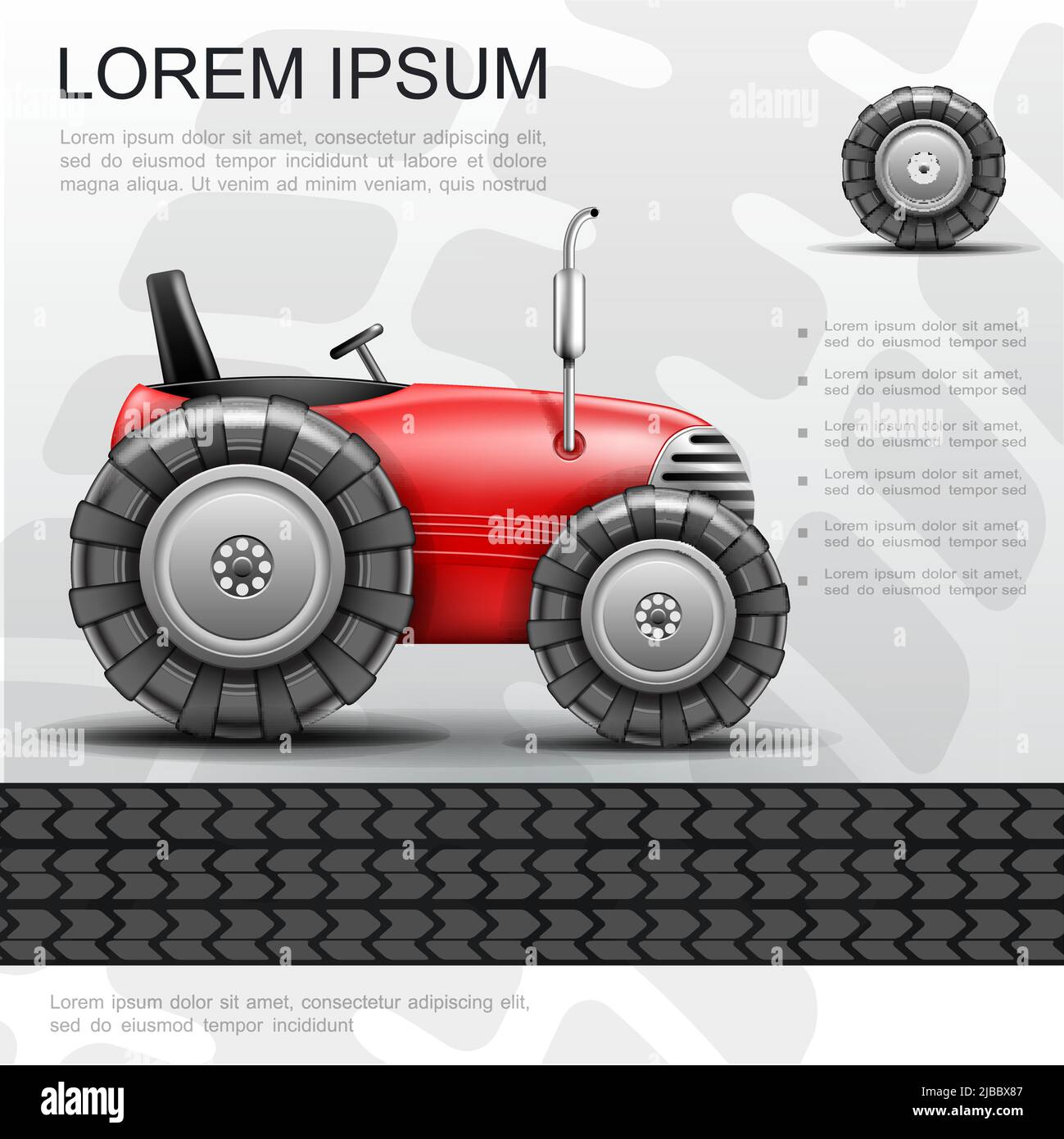 Red mini tractor template with tire on gray background in realistic ...