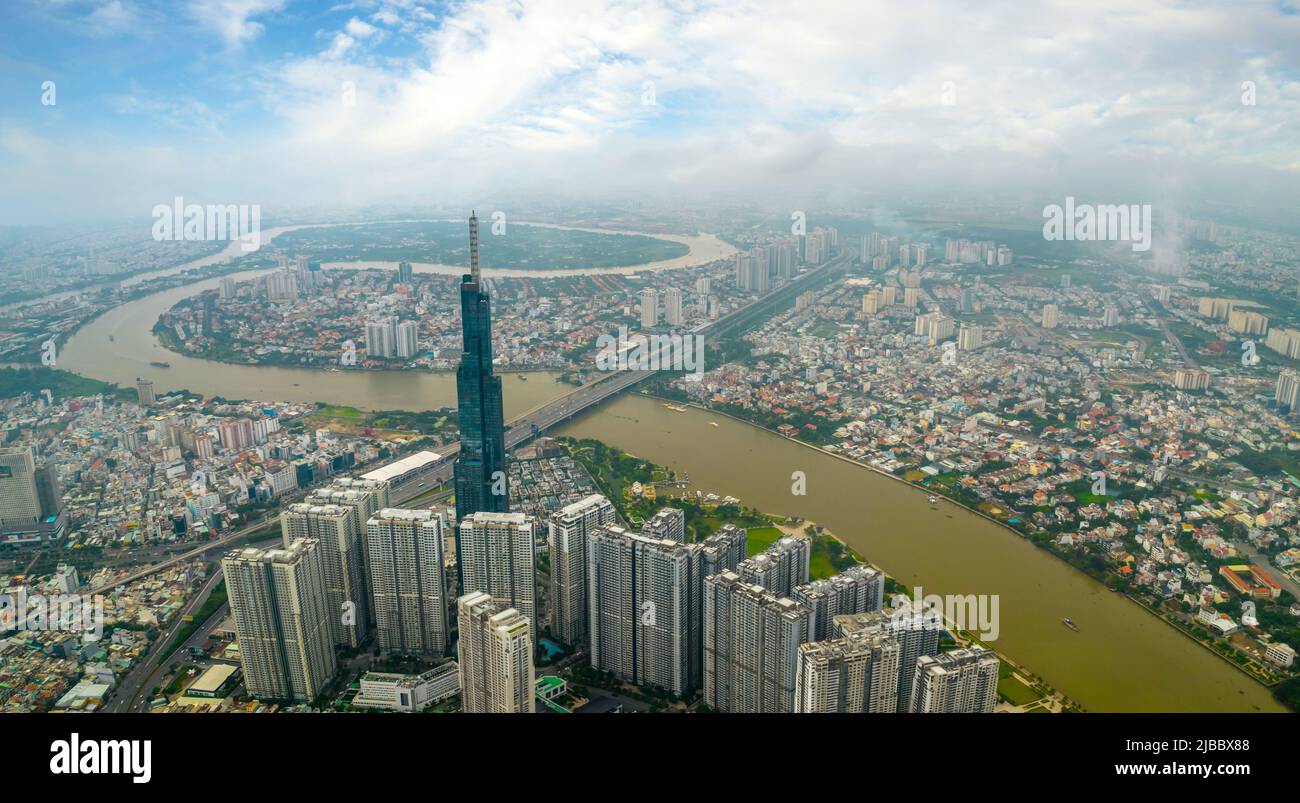 Aerial view of City skyline and skyscrapers in center of heart business ...