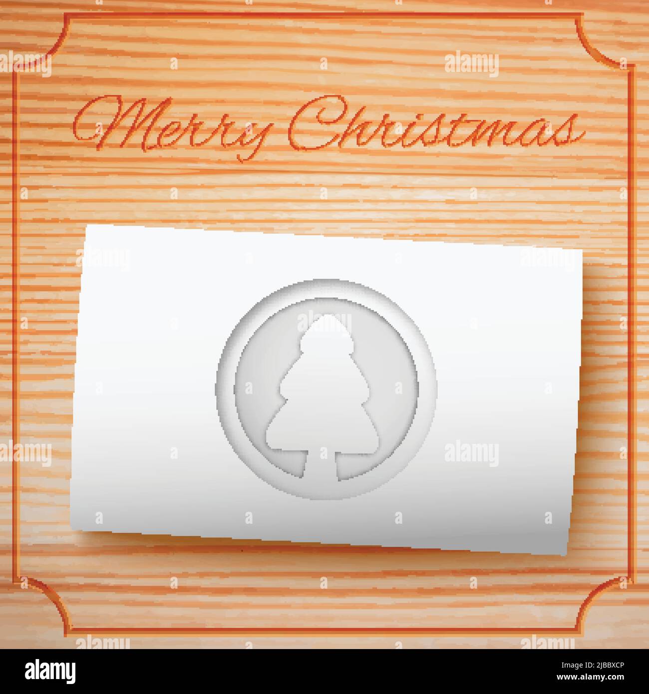 Merry Christmas invitation template with white carton fir tree on ...