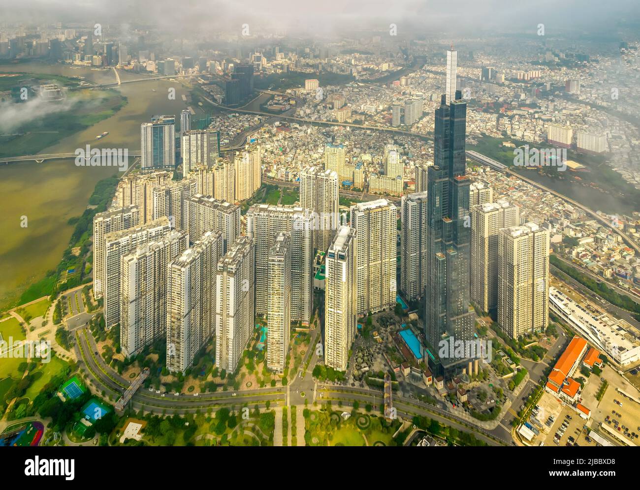 Aerial view of City skyline and skyscrapers in center of heart business ...