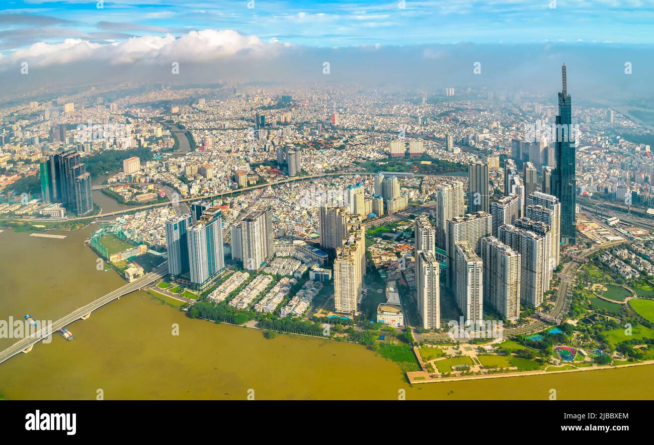 Aerial view of City skyline and skyscrapers in center of heart business ...