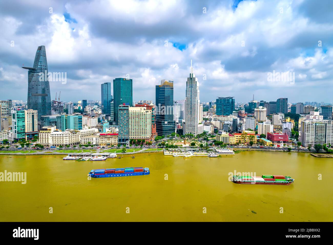 Top view aerial photo from flying drone of a Ho Chi Minh City with ...