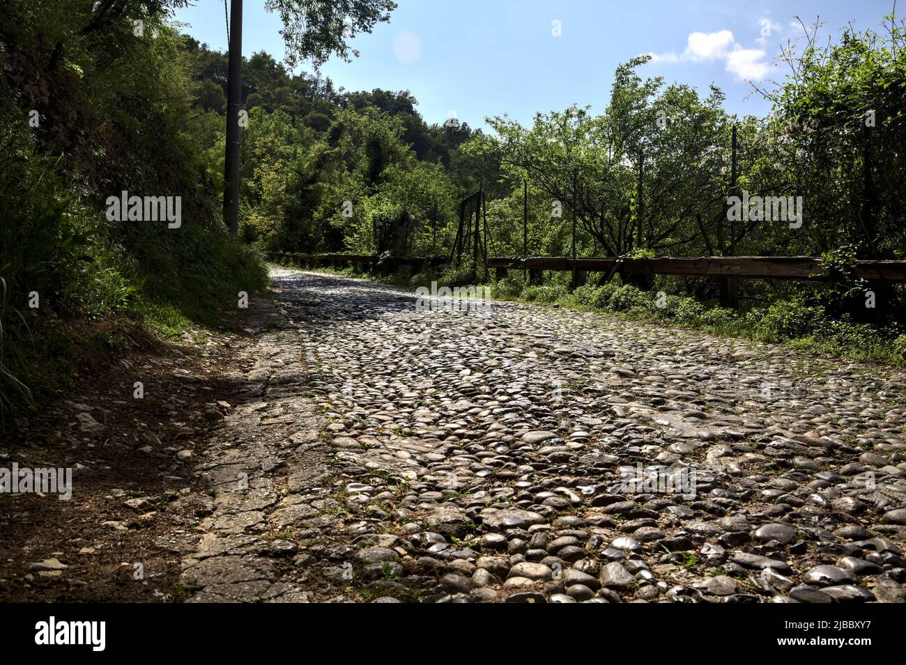 Uphill paved road in a forest with a clear sky with clouds clearly visible Stock Photo - Alamy