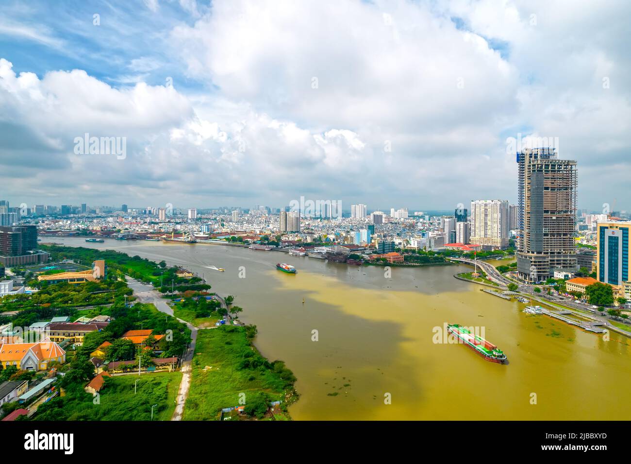 Top view aerial photo from flying drone of a Ho Chi Minh City with ...