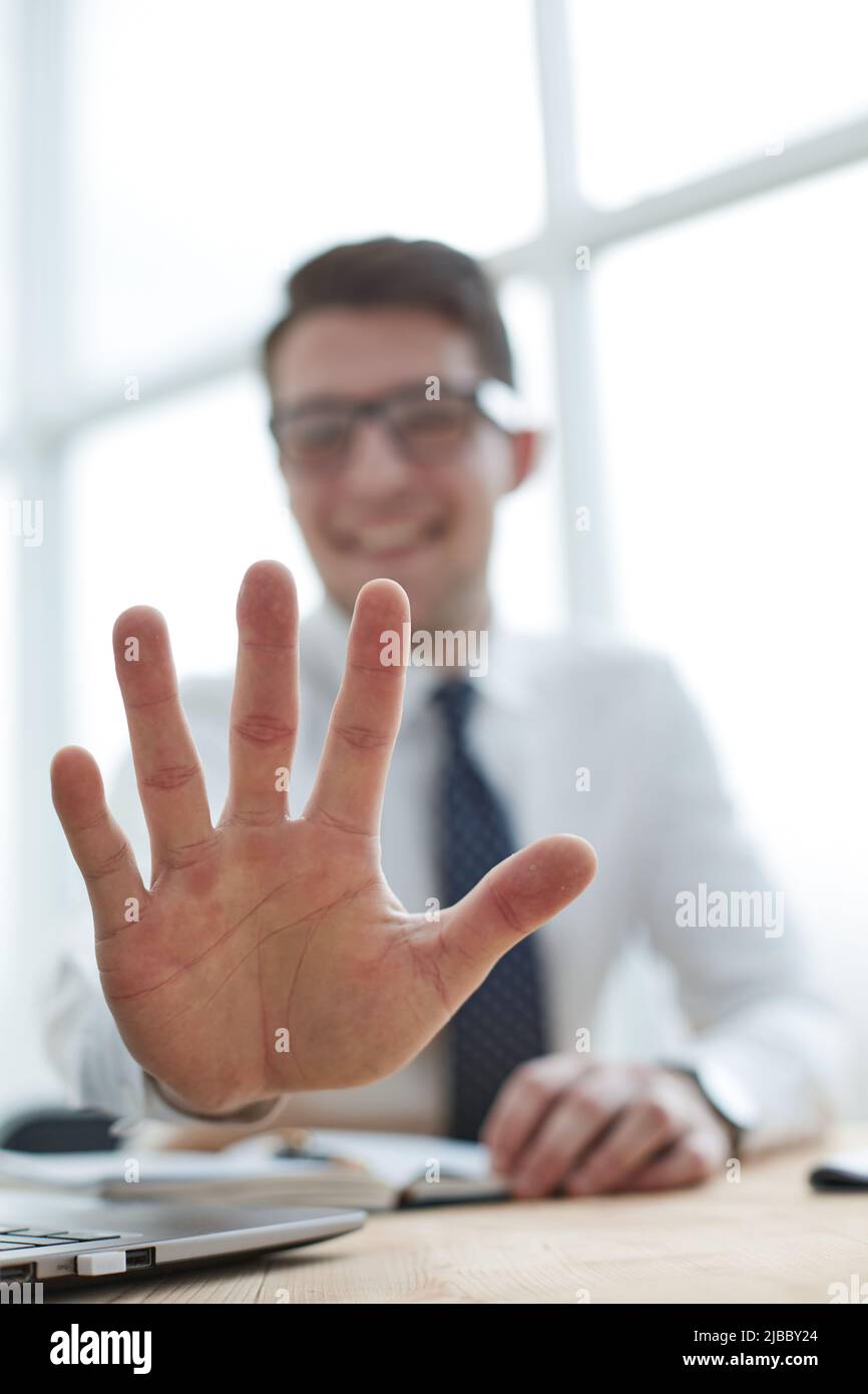 Young businessman man showing number five with fingers on hand Stock ...