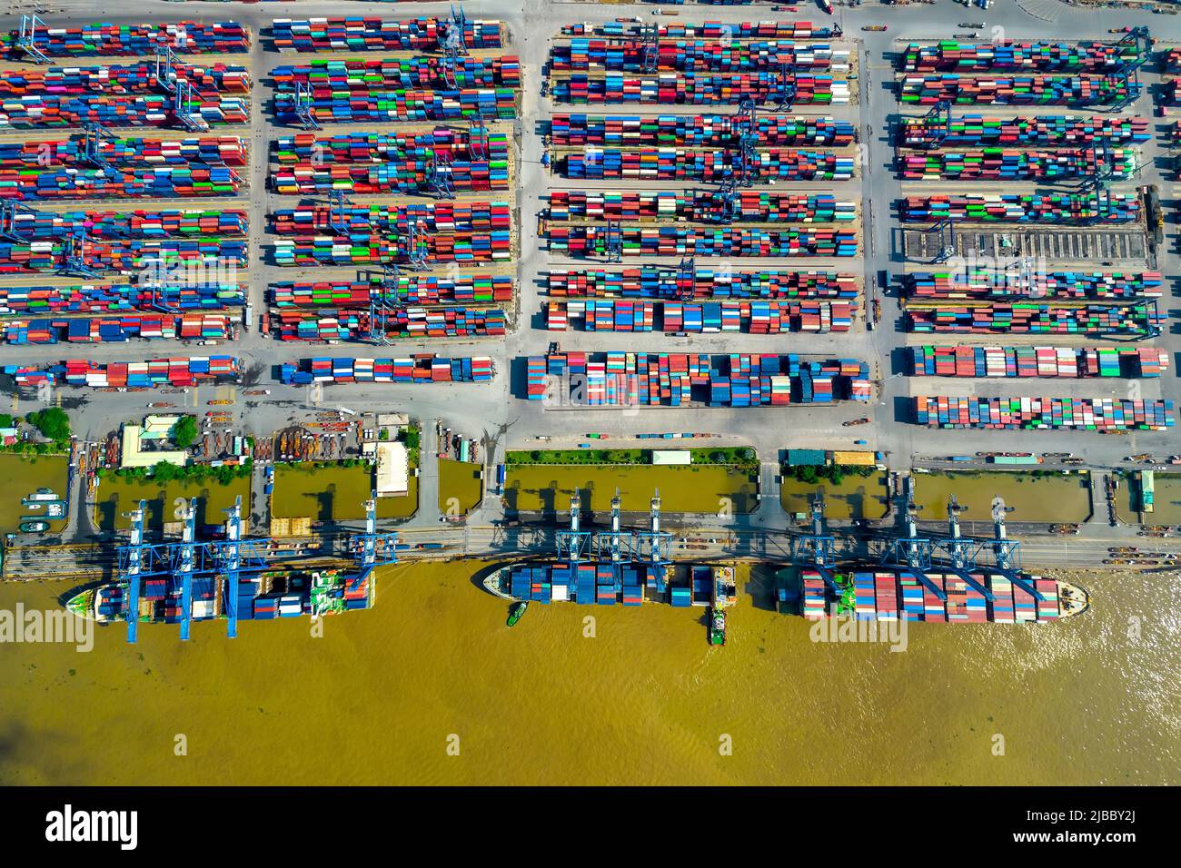 Aerial view of Cat Lai port with cargo ship and container Ho chi Minh ...