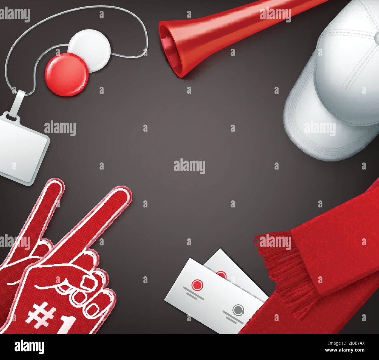 Vector attributes of the fans in red and white colors. Isolated, top ...