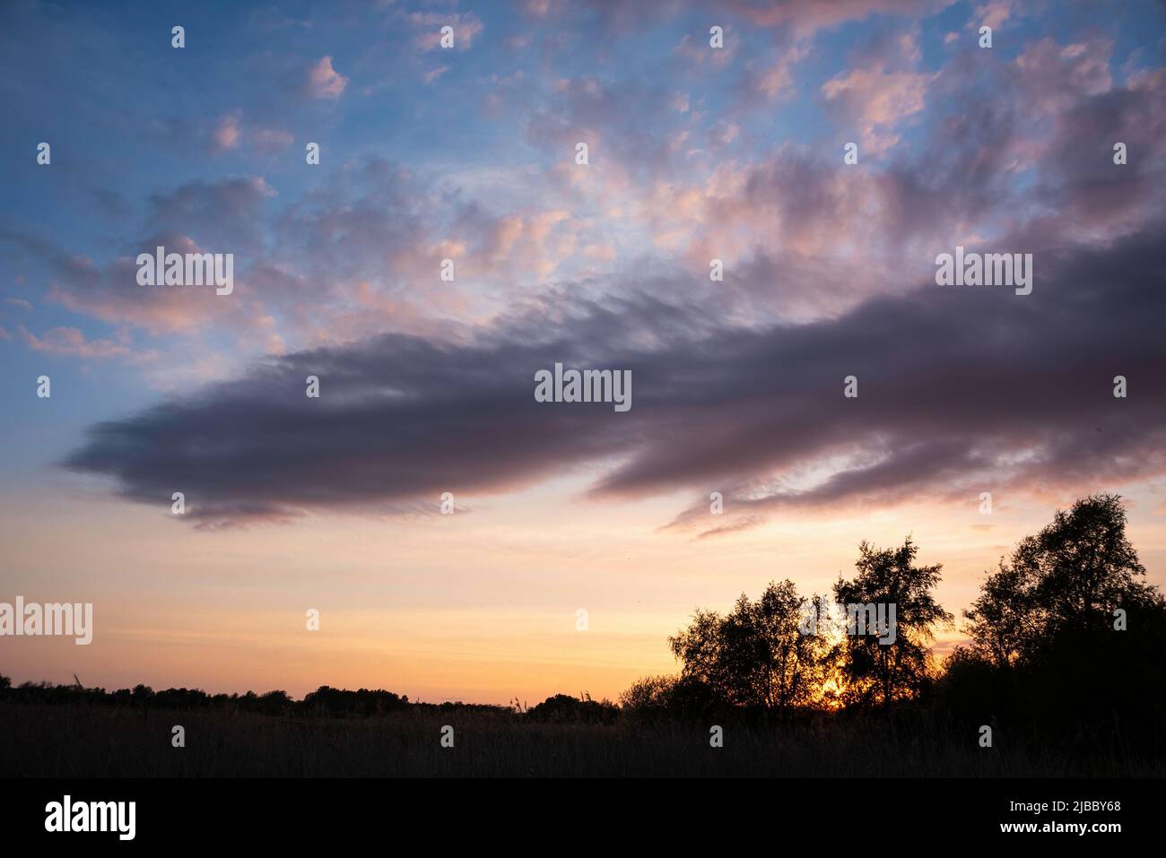 Beautiful landscape sunset image of Somerset Levels wetlands in England ...