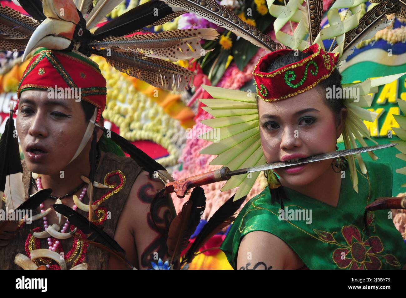 Jakarta, Indonesia - April 28, 2013 : A young couple of Bornean Dayak ...