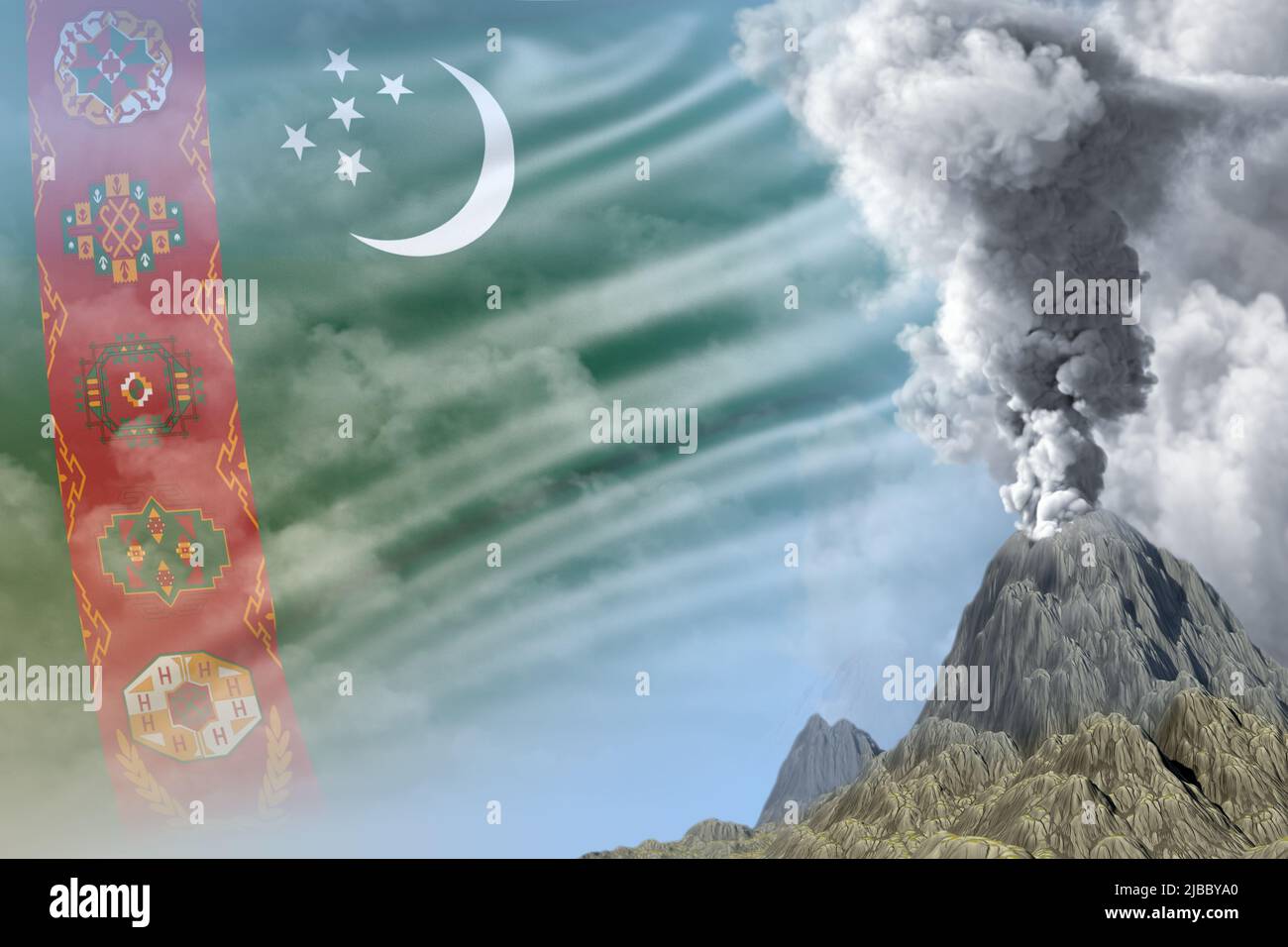 high volcano blast eruption at day time with white smoke on ...