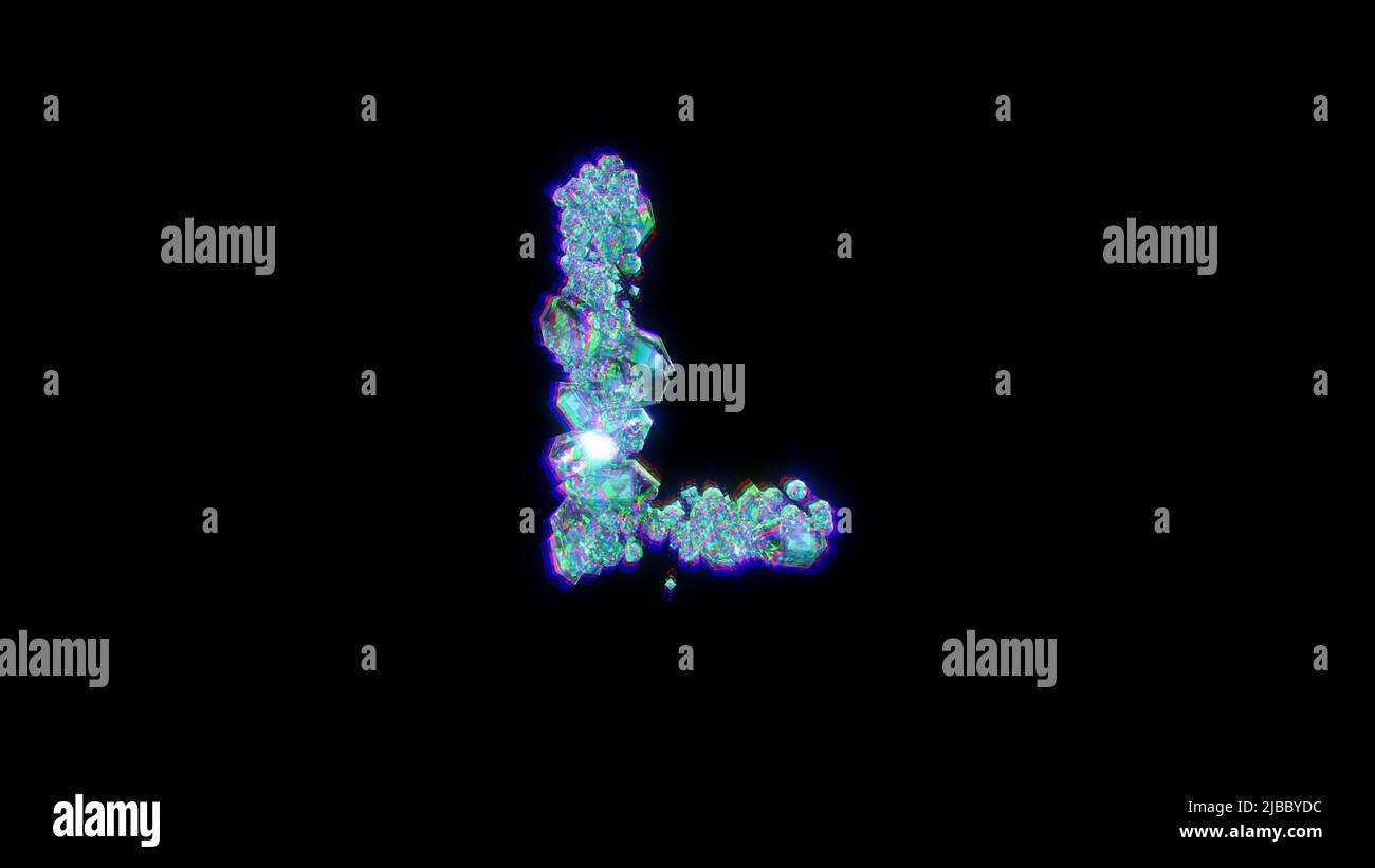 distorted font of gemstones with chromatic aberrations - letter L ...