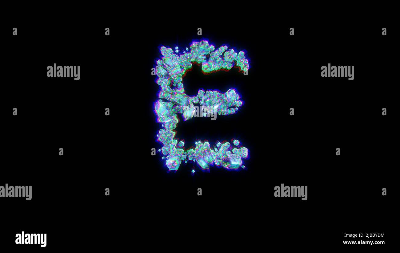 distorted font of jewels with chromatic aberrance - letter E, isolated ...