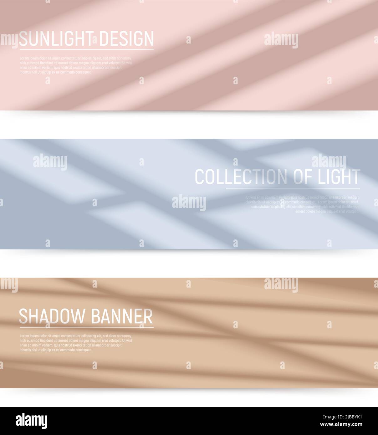 Three realistic horizontal banners with shadows on colorful surface ...