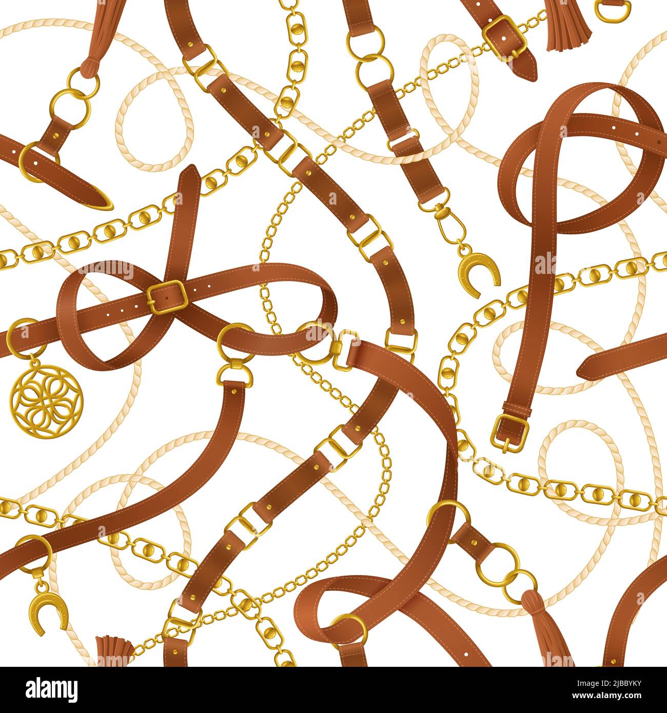 Belt decorative realistic black seamless pattern with buckle vector ...