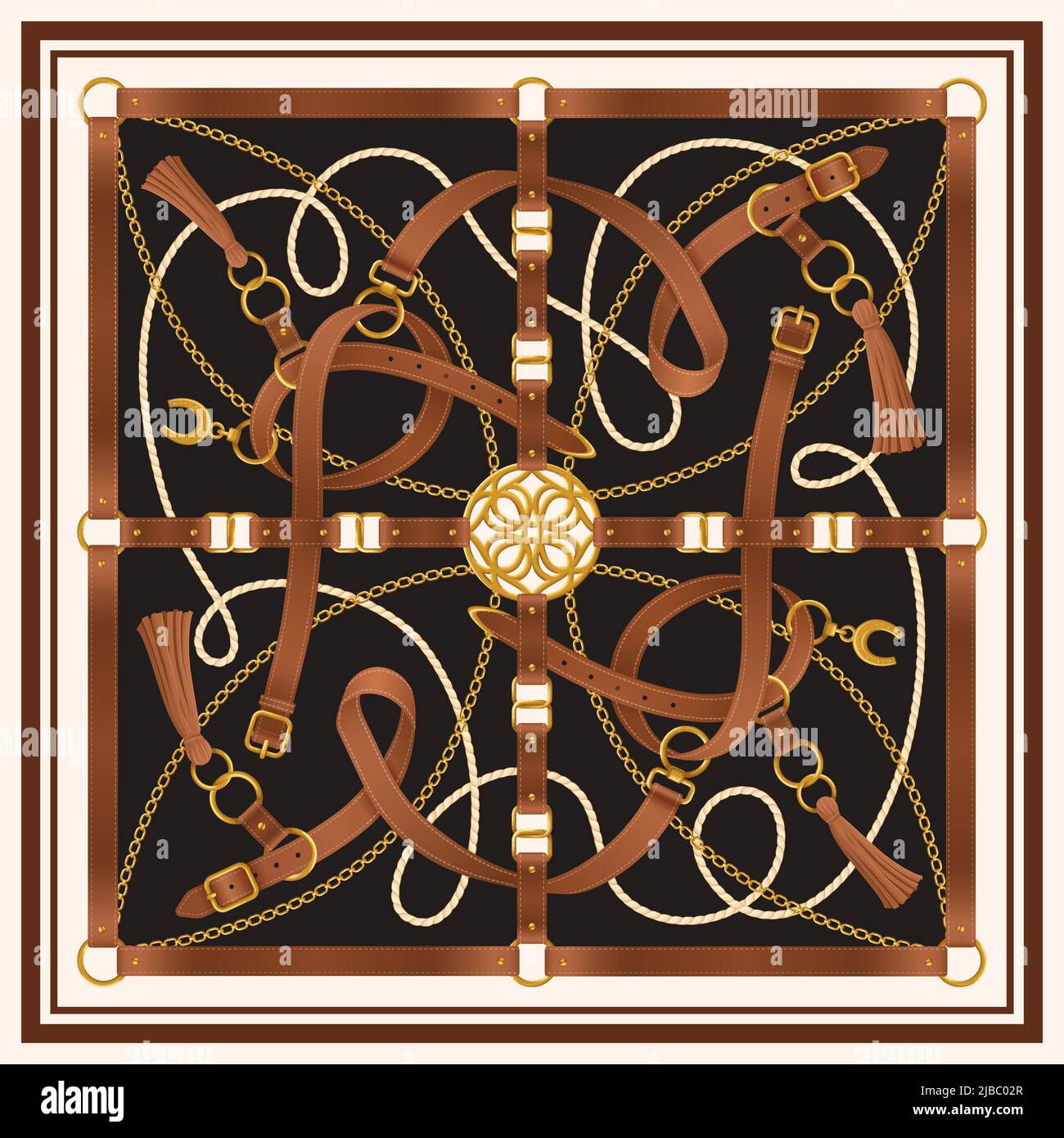 Belt decorative realistic square design with buckle and horseshoe ...