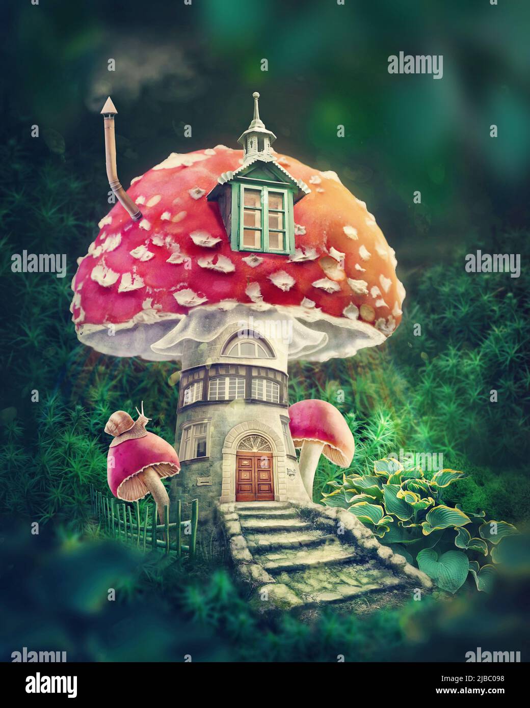 Magic toadstool home in the forest Stock Photo - Alamy