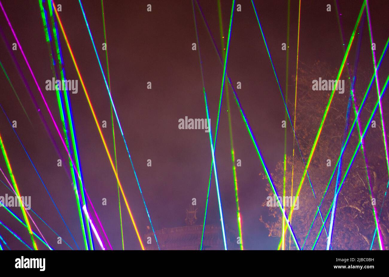 New Year Eve Live concert scene with colorful spectacular lazer beams ...