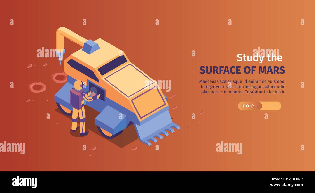 Isometric mars colonization horizontal banner with study the surface of ...