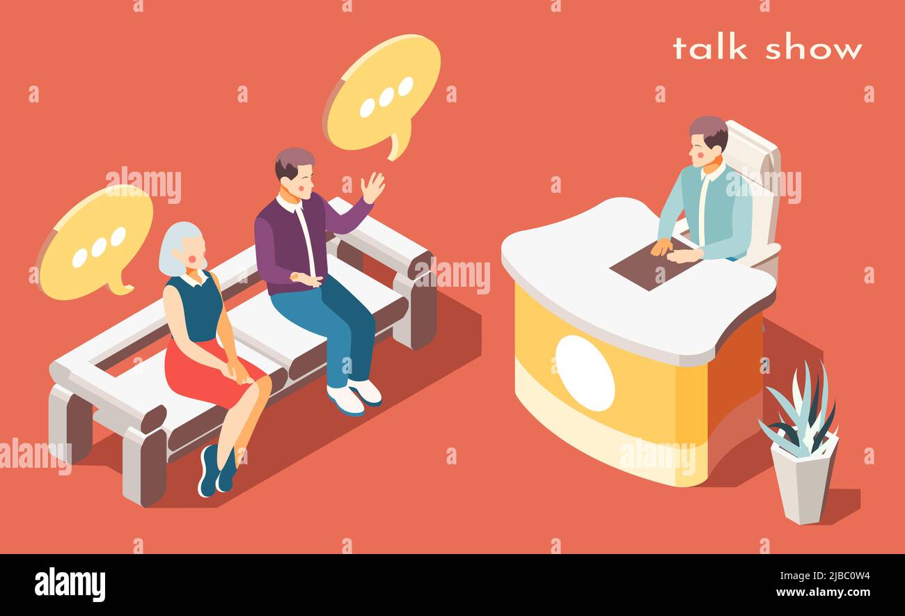 Talk show background with problem discussion symbols iaometric vector ...