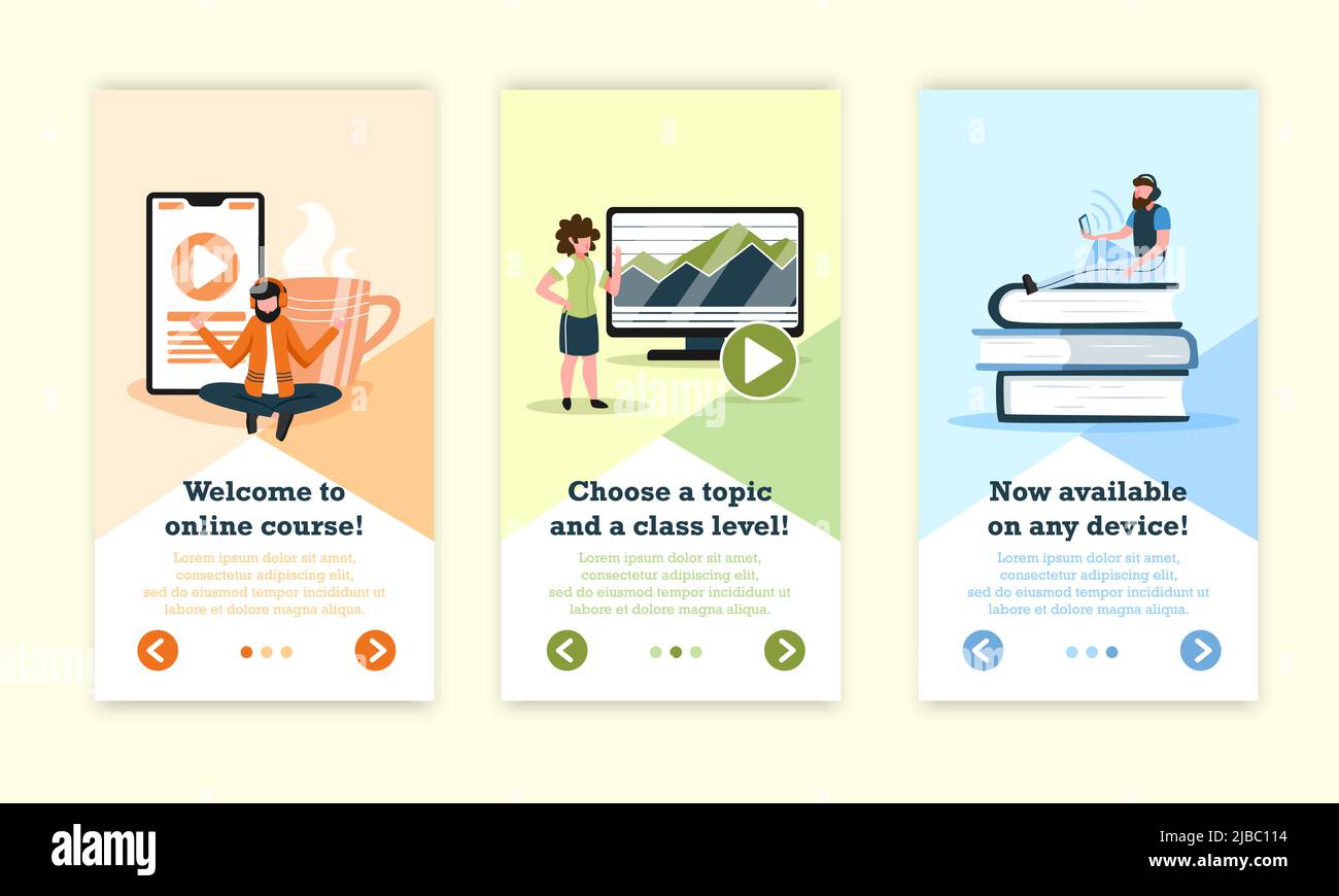 Online education vertical banners set with clickable page switch ...