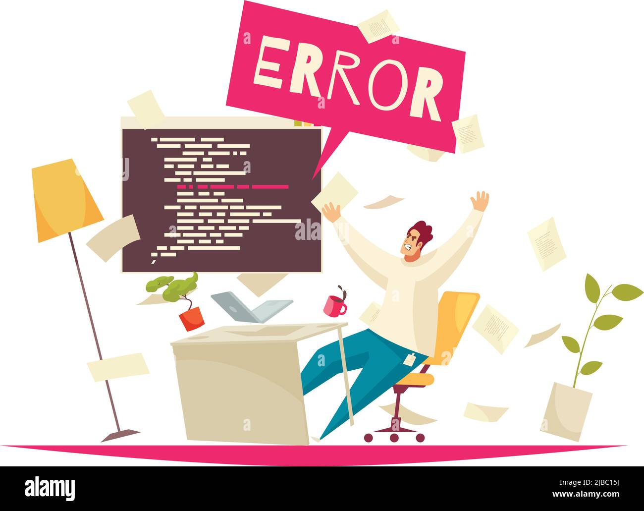 Programmer office concept with error searching symbols flat vector ...