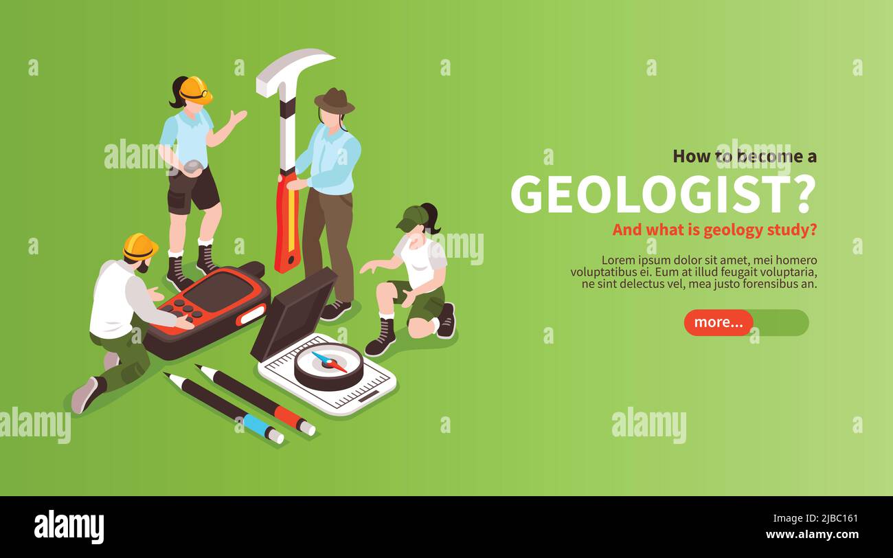 Isometric geology horizontal banner with editable text slider button ...