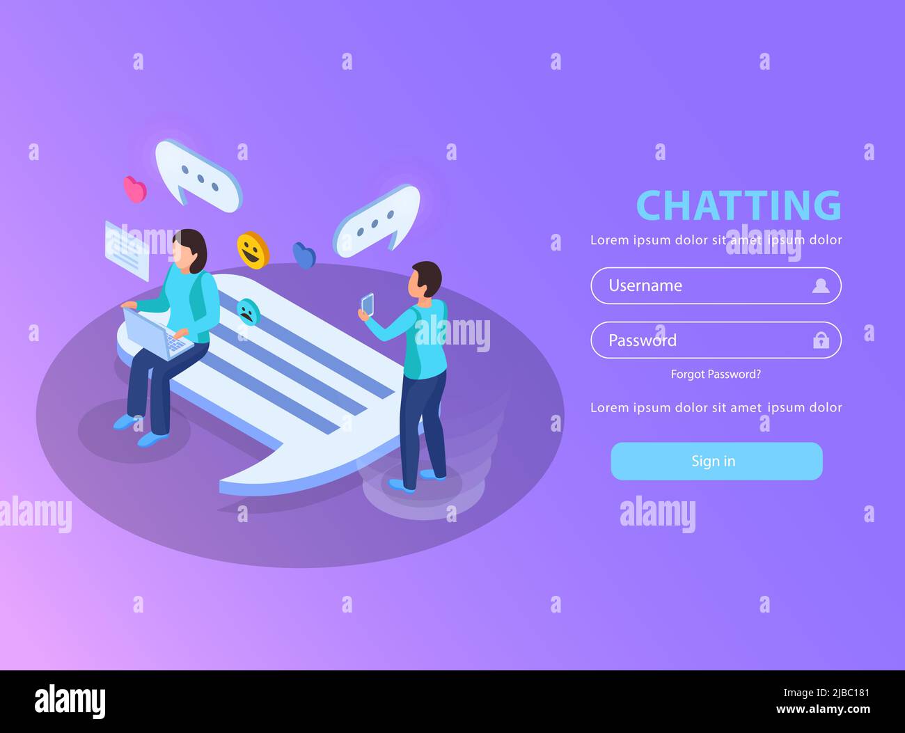Chatting website signing in page isometric design with dating users ...