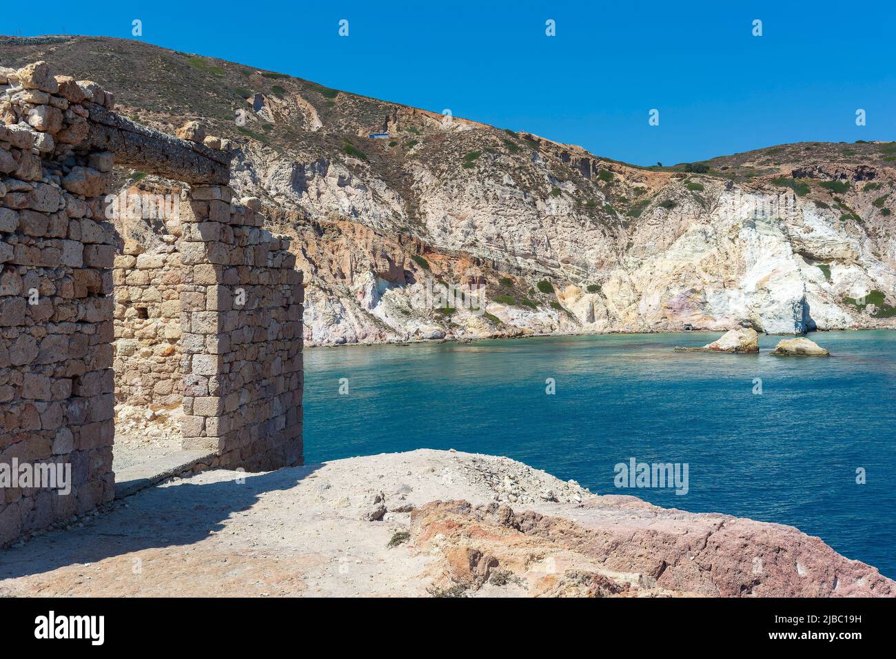 View of Firopotamos village at Milos island, Cyclades, Greece ...