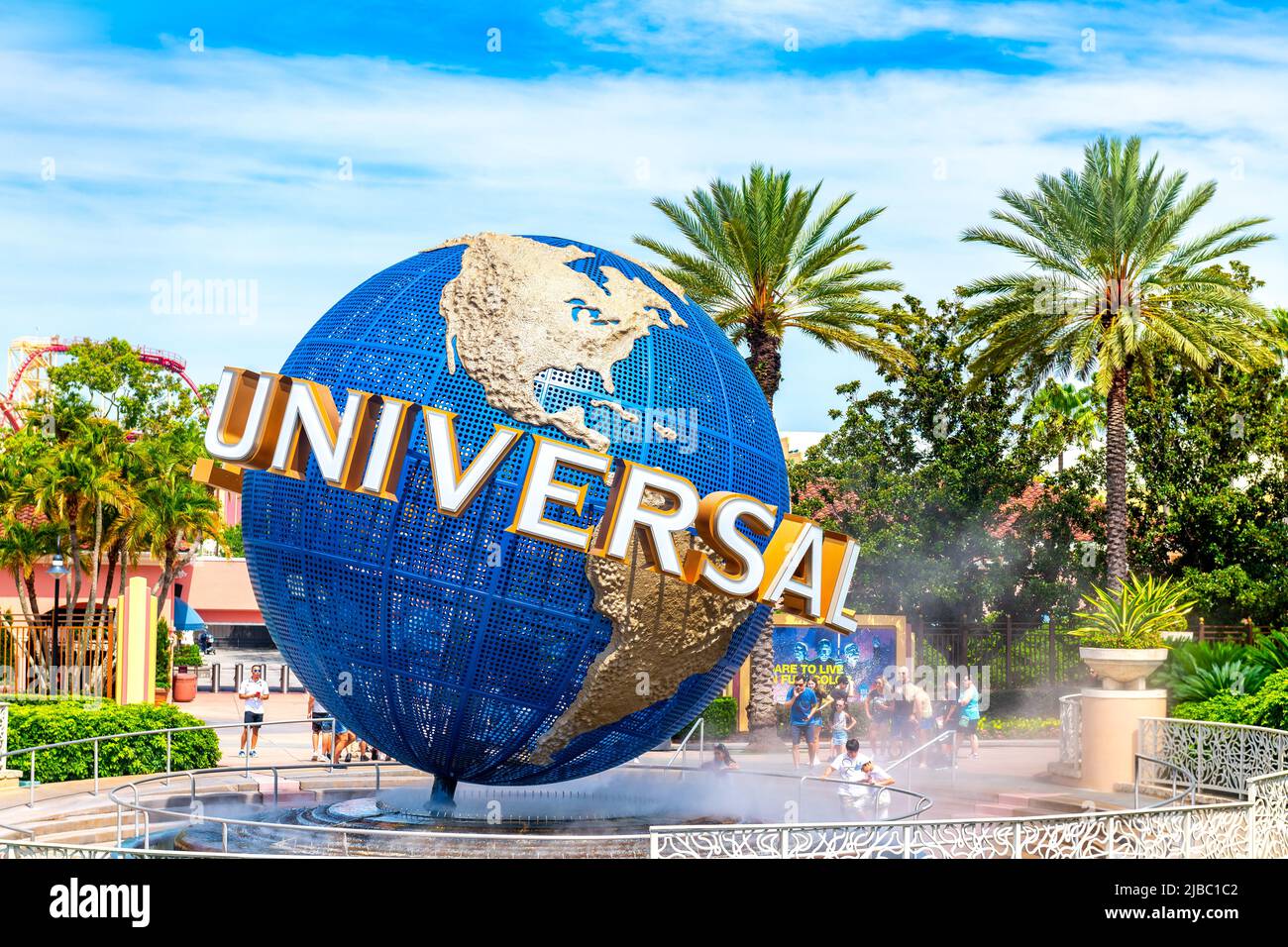 Globe logo or business sign during a blue sky day. Universal Studios ...