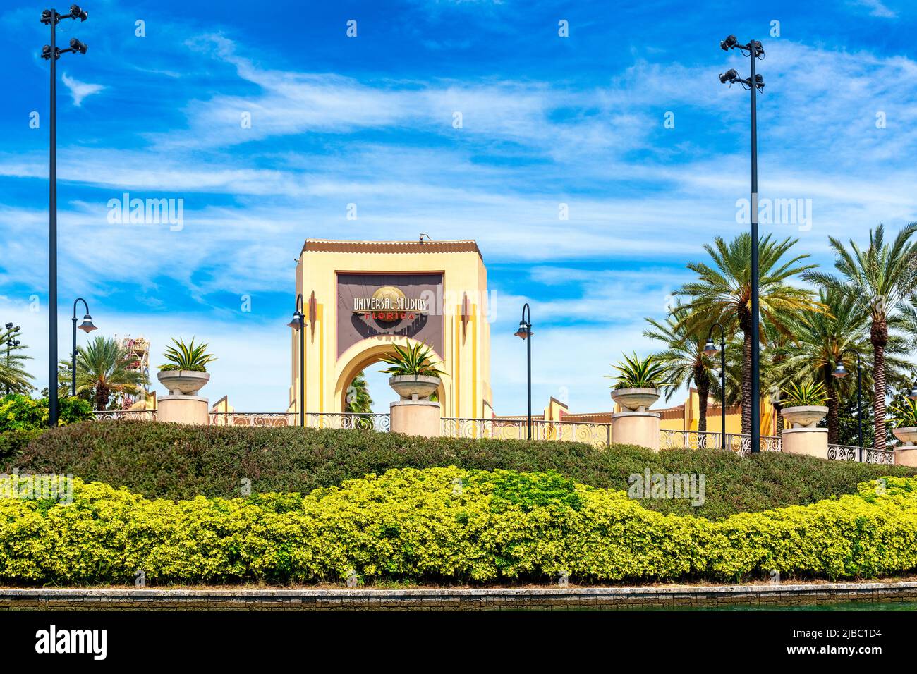 Ceremonial gate to Universal Studios Florida. Point of view from a ...