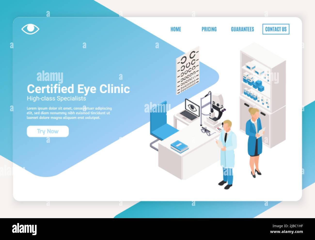 Ophthalmology horizontal isometric banner with eye clinic doctors and ...