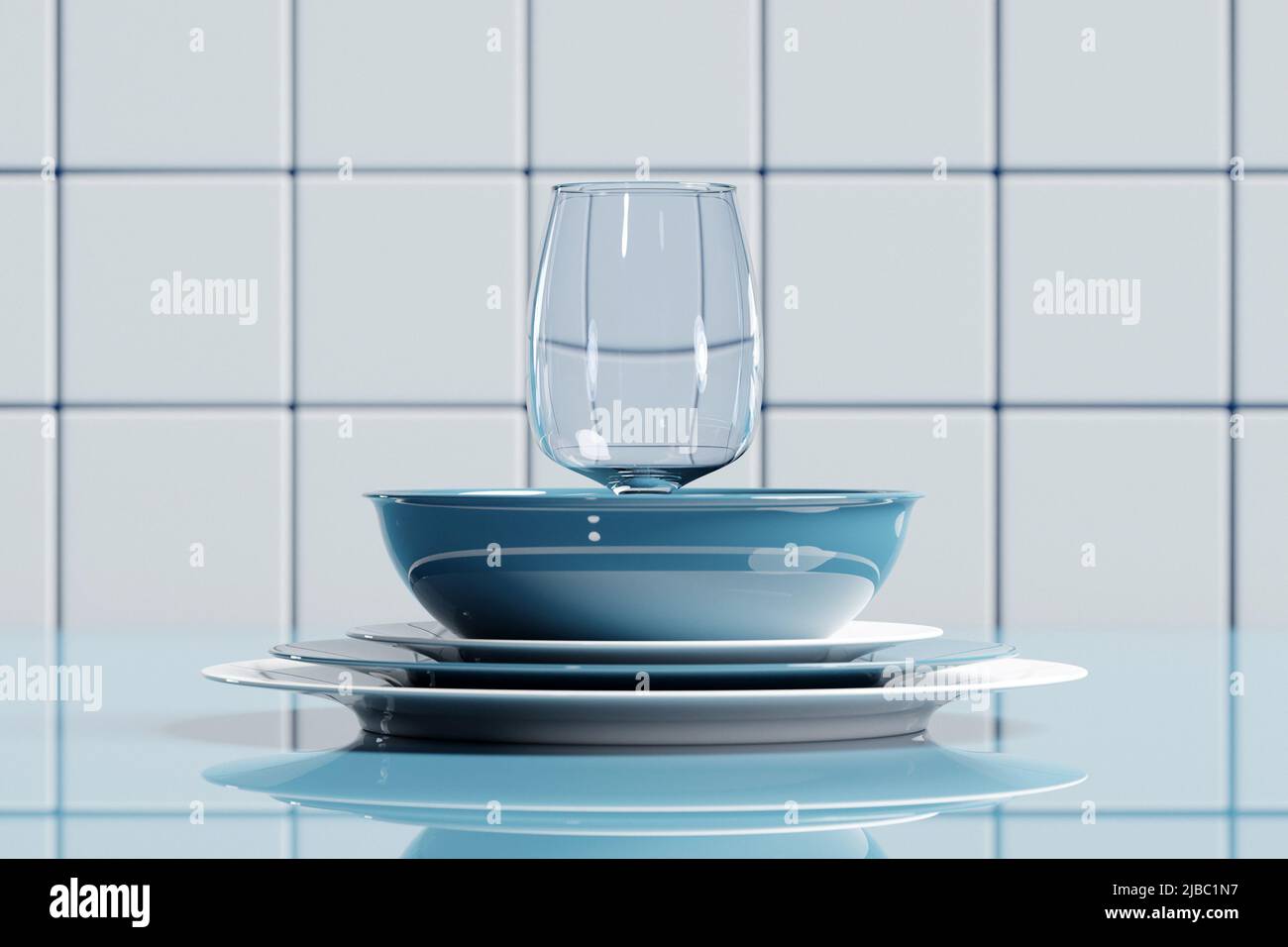 Realistic 3d illustration of an empty set of dishes. Clean dishes ...