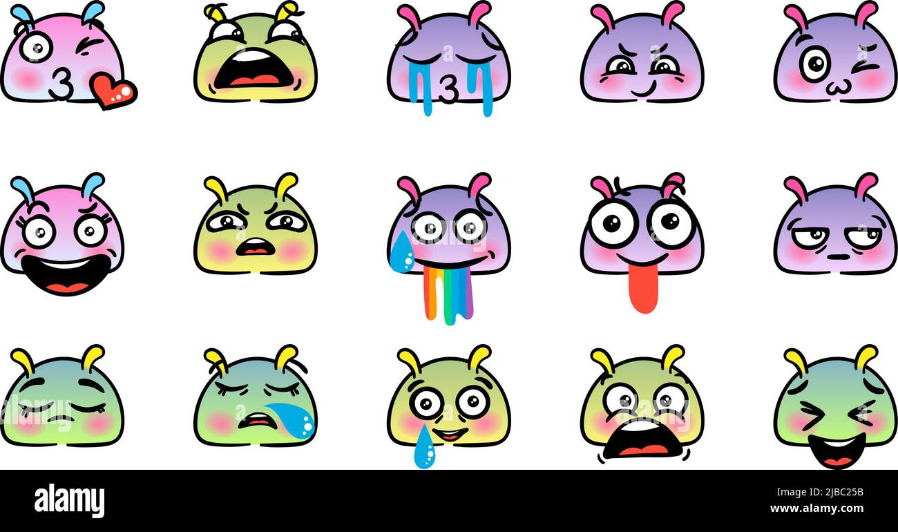 Various Cartoon Emoticons Set with Snails or Slugs. Doodle faces, eyes ...