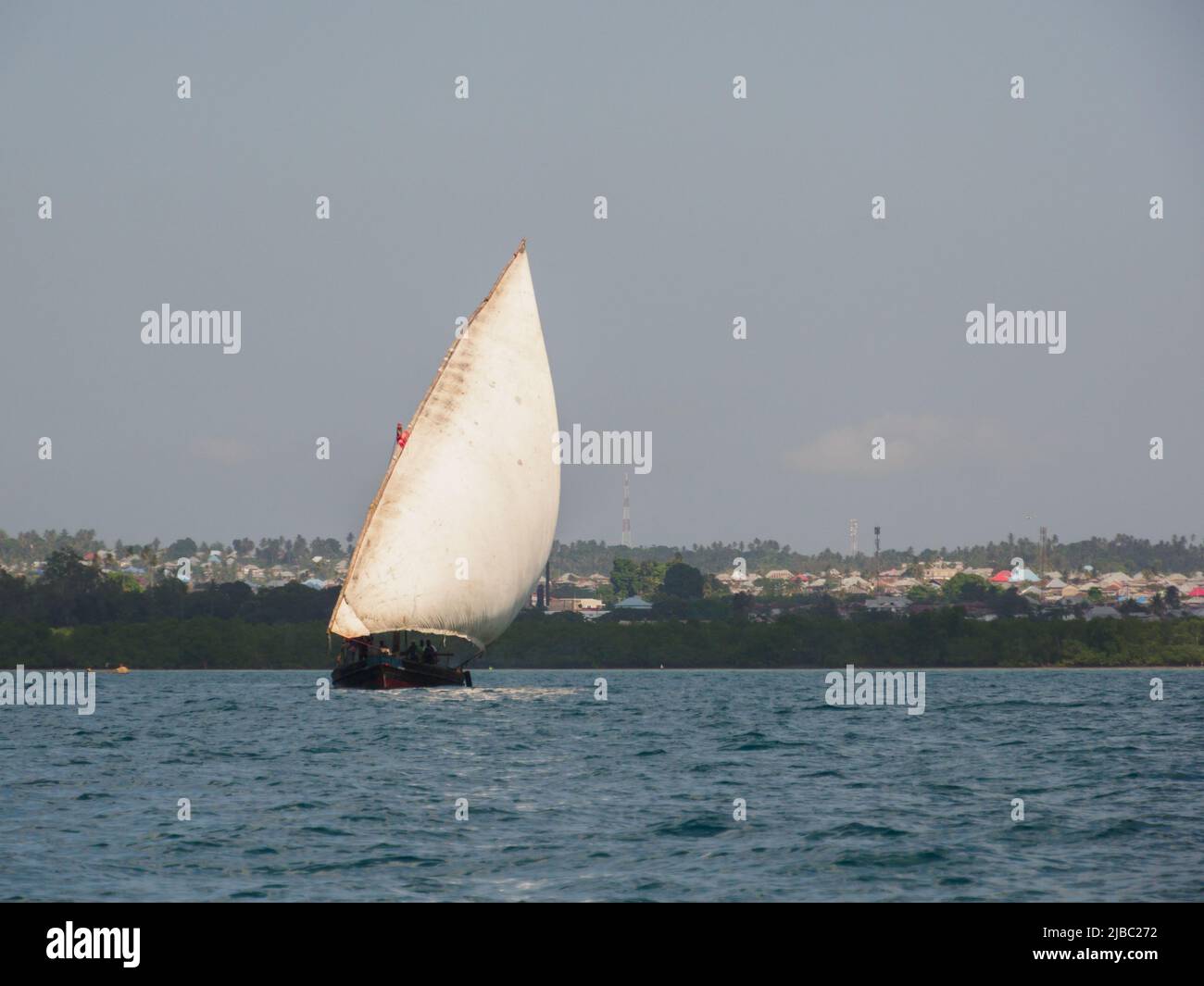 Zanzibar, Tanzania - Jan, 2021: A traditional sailing dhow ship with a ...