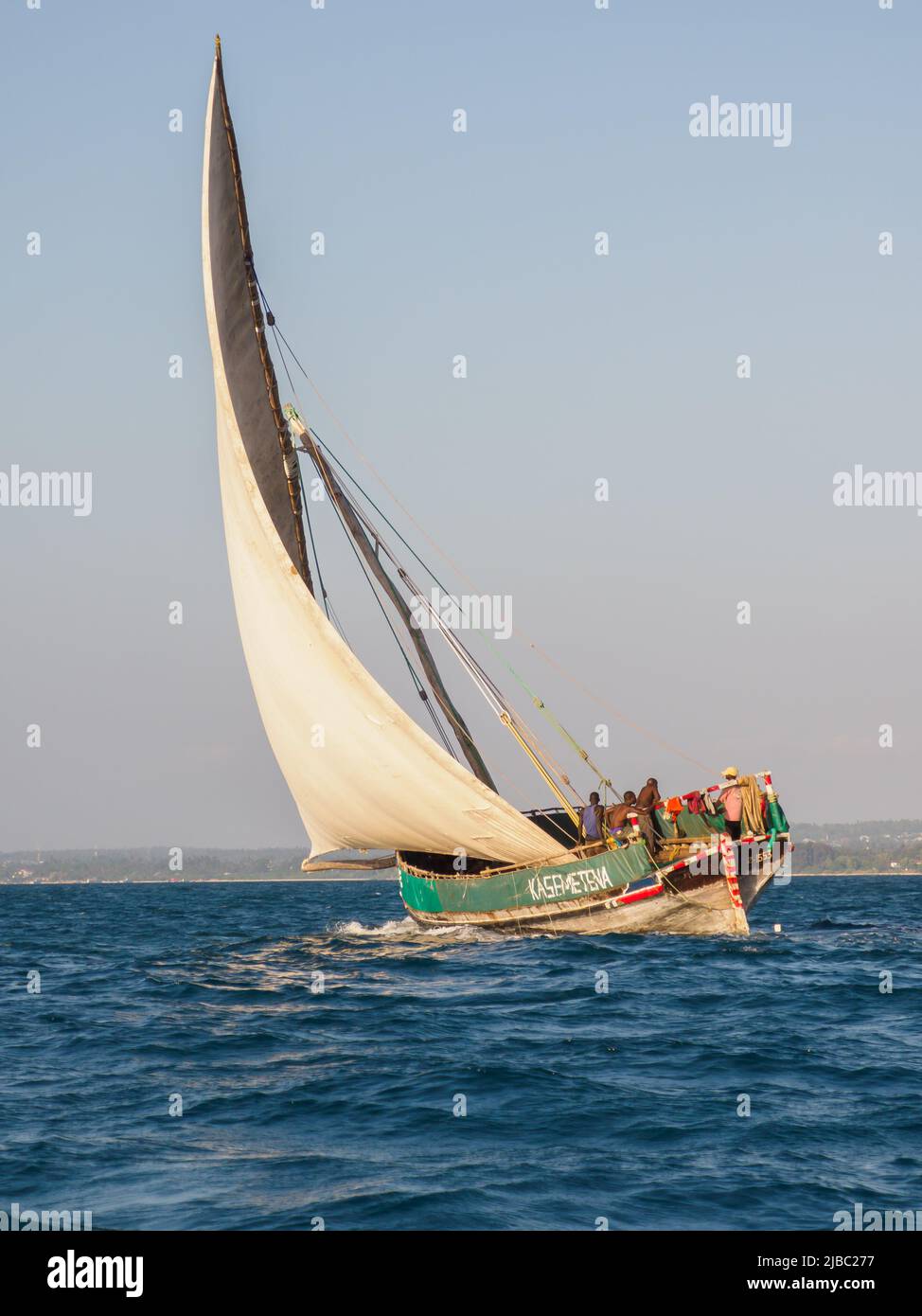 Zanzibar, Tanzania - Jan, 2021: A traditional sailing dhow ship with a ...