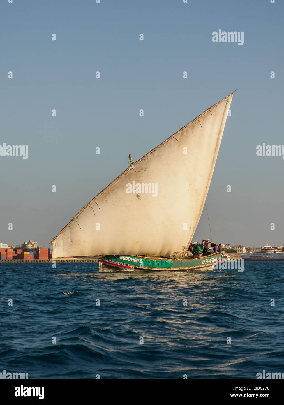 Zanzibar, Tanzania - Jan, 2021: A traditional sailing dhow ship with a ...