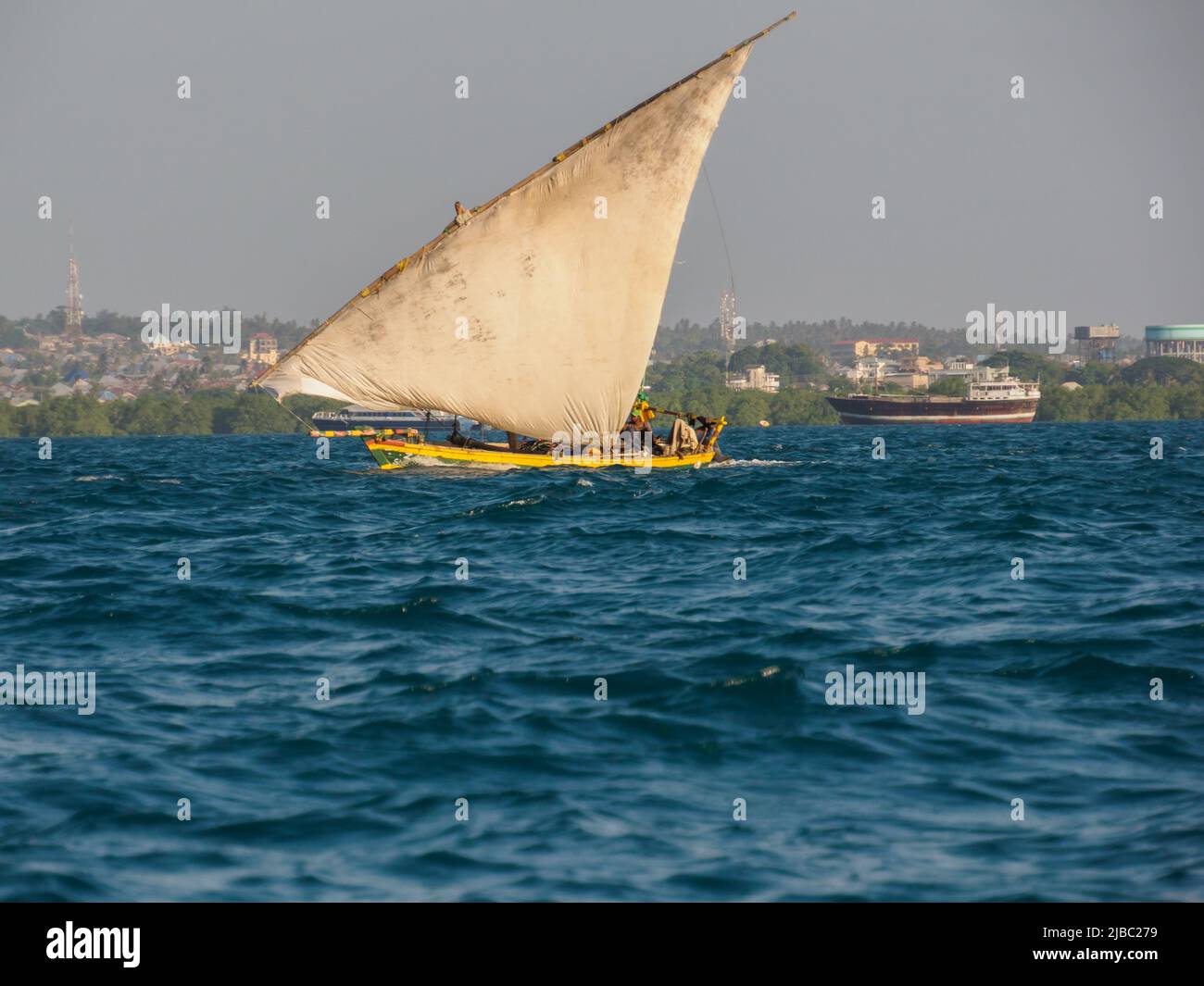 Zanzibar, Tanzania - Jan, 2021: A traditional sailing dhow ship with a ...