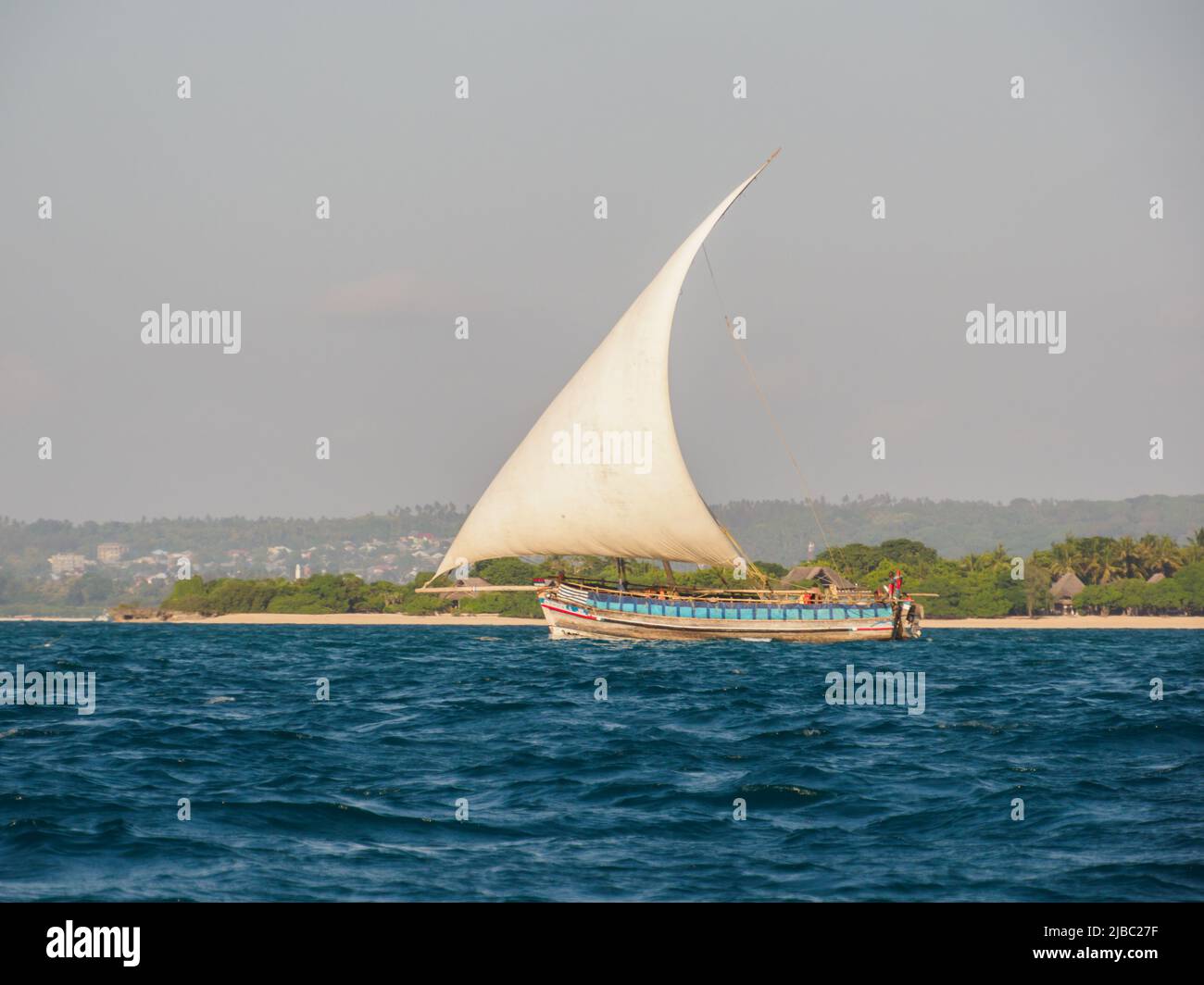 Zanzibar, Tanzania - Jan, 2021: A traditional sailing dhow ship with a ...