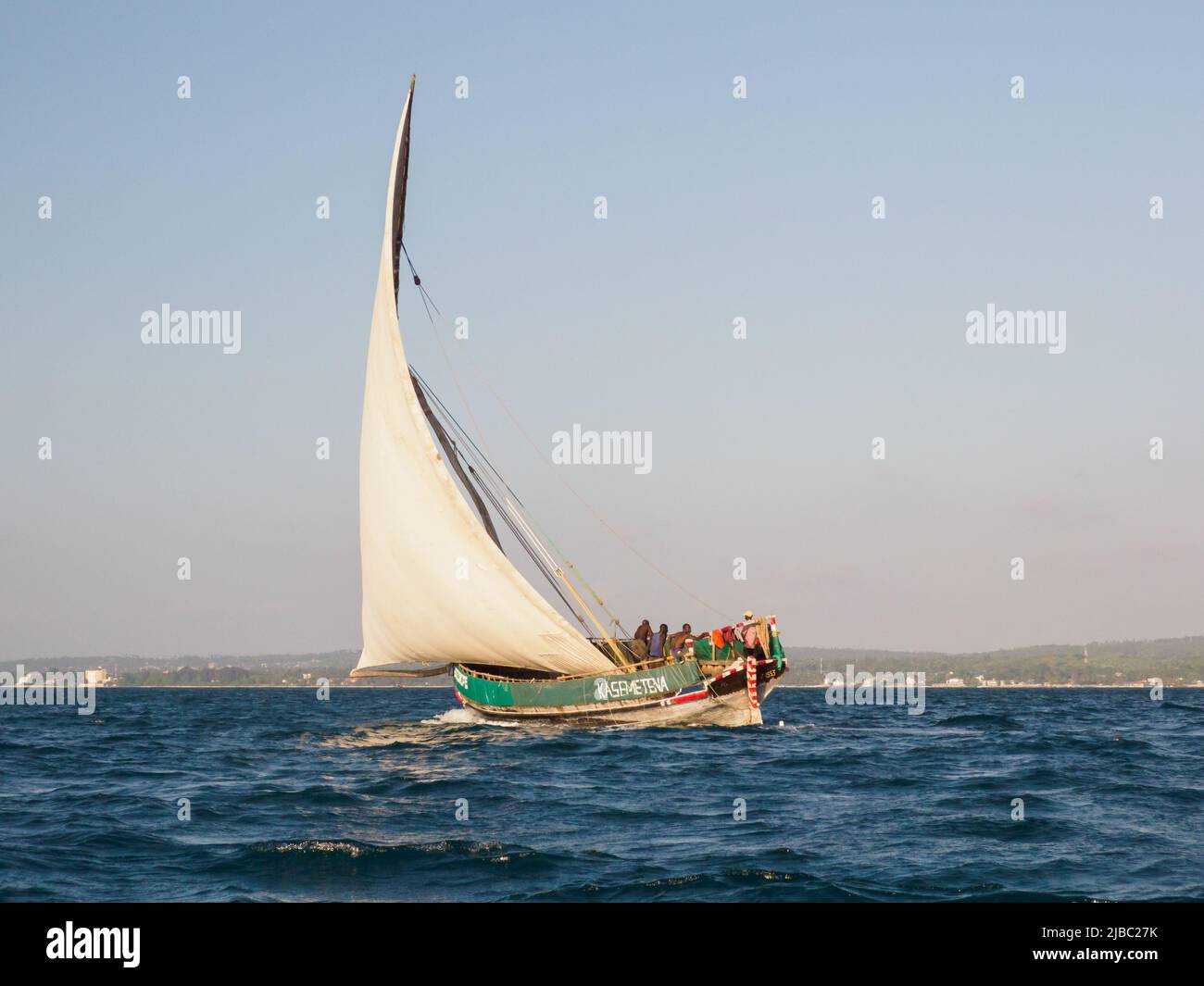 Zanzibar, Tanzania - Jan, 2021: A traditional sailing dhow ship with a ...