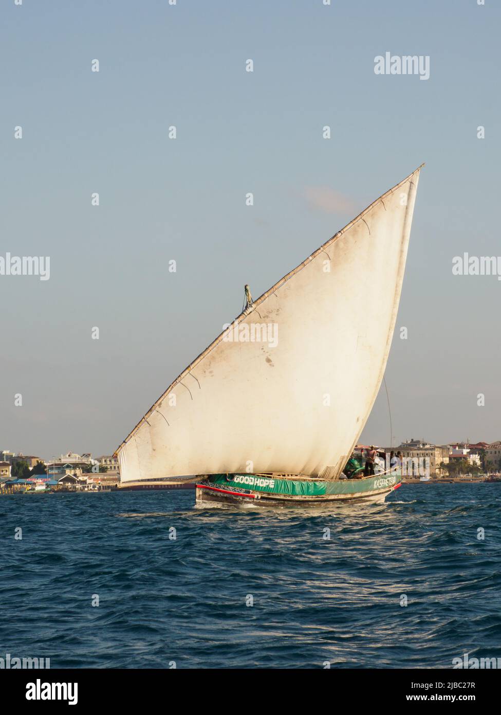 Zanzibar, Tanzania - Jan, 2021: A traditional sailing dhow ship with a ...