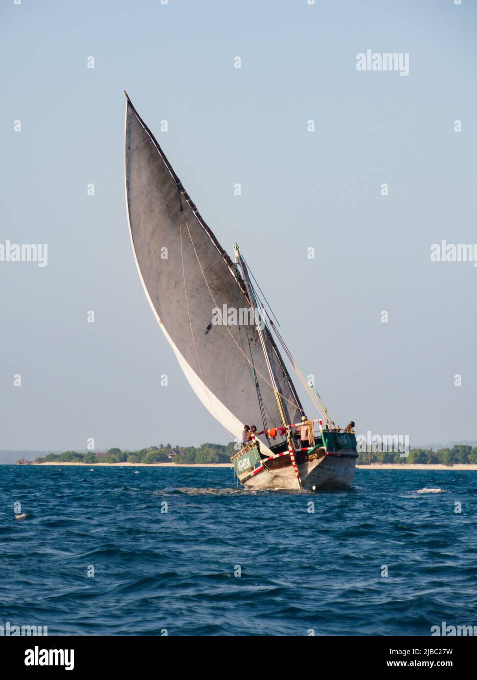 Zanzibar, Tanzania - Jan, 2021: A traditional sailing dhow ship with a ...