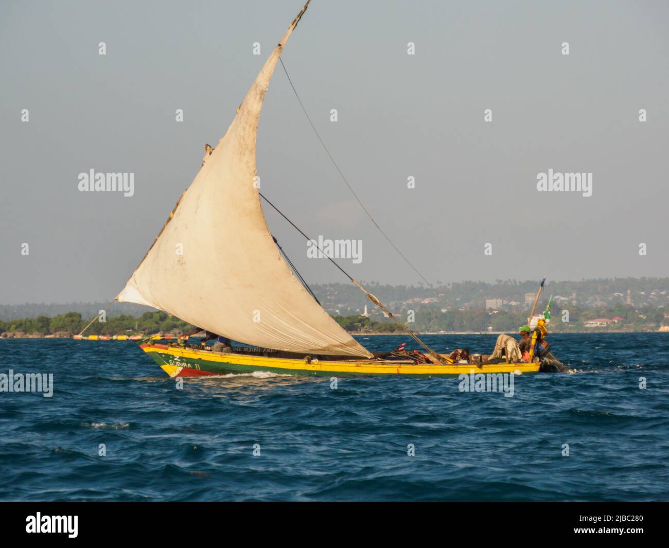 Zanzibar, Tanzania - Jan, 2021: A traditional sailing dhow ship with a ...