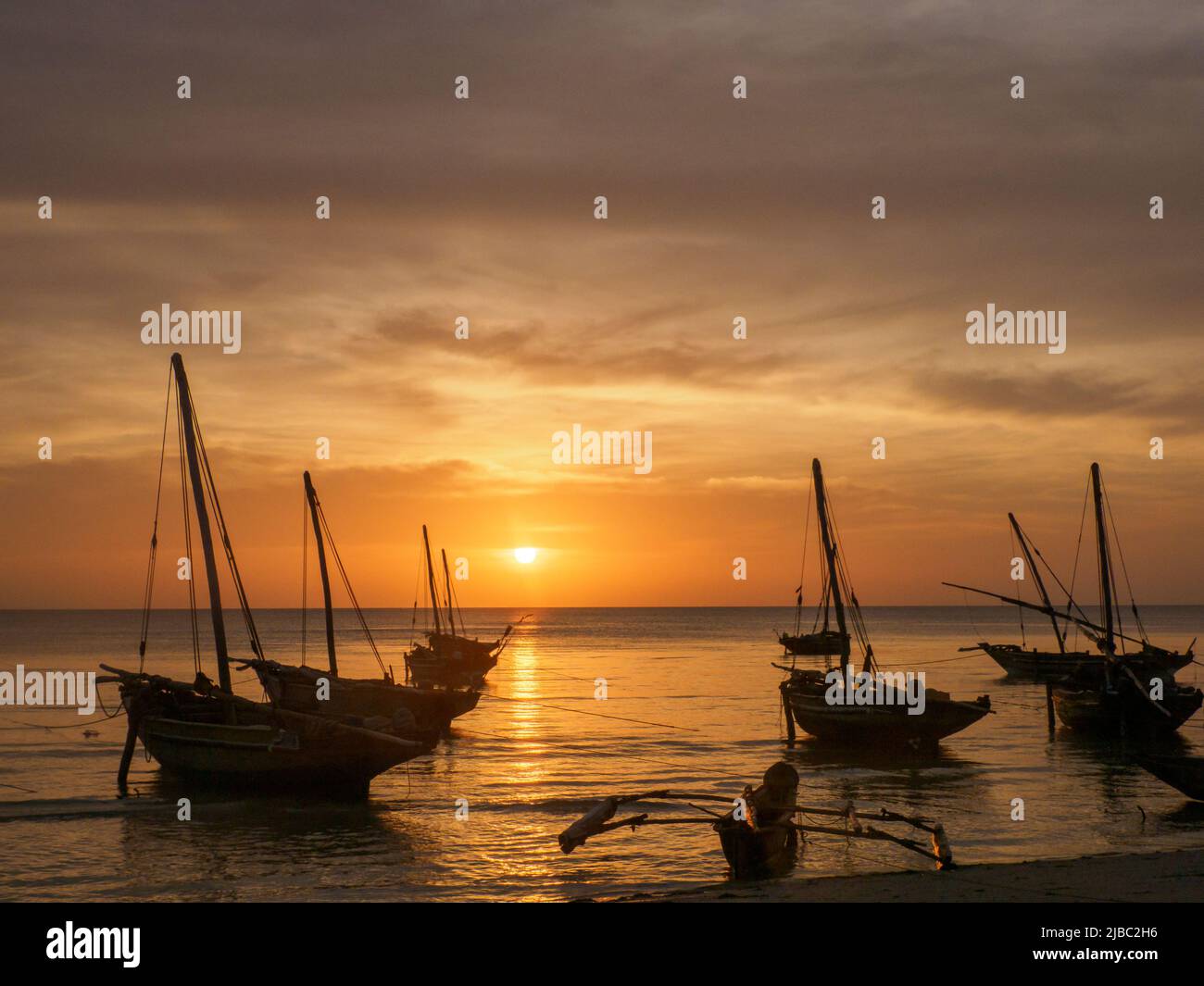 Traditional dhow boats during sunset time., Zanzibar, Tanzania, Africa ...